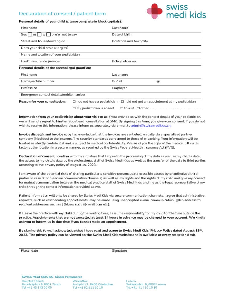 Fillable Online Declaration of Consent for Pediatric Consultation Fax ...