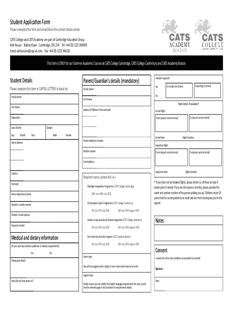 Fillable Online Student Application Form for Summer Academic Courses Fax Email Print - pdfFiller