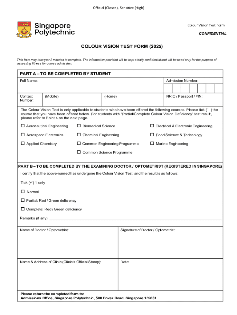 Fillable Online Colour Vision Test Form (2025) Fax Email Print - pdfFiller