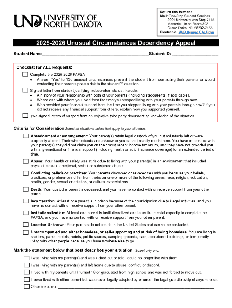 Fillable Online 2025-2026 Unusual Circumstances Dependency Appeal Fax Email Print - pdfFiller