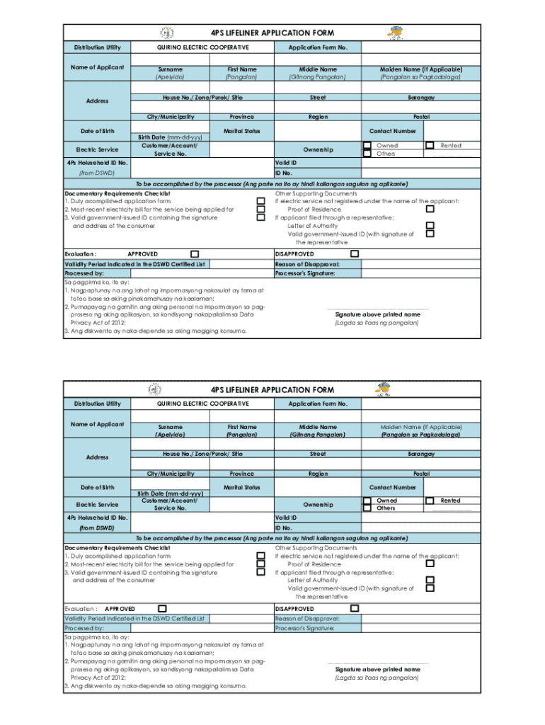 Fillable Online 4ps Lifeliner Application Form Fax Email Print - pdfFiller