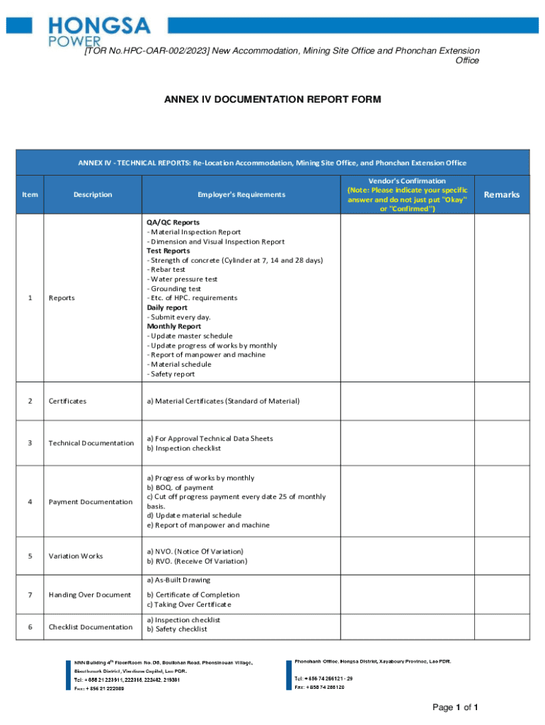 Fillable Online Technical Reports for Accommodation, Mining Site Office, and Phonchan Extension ...