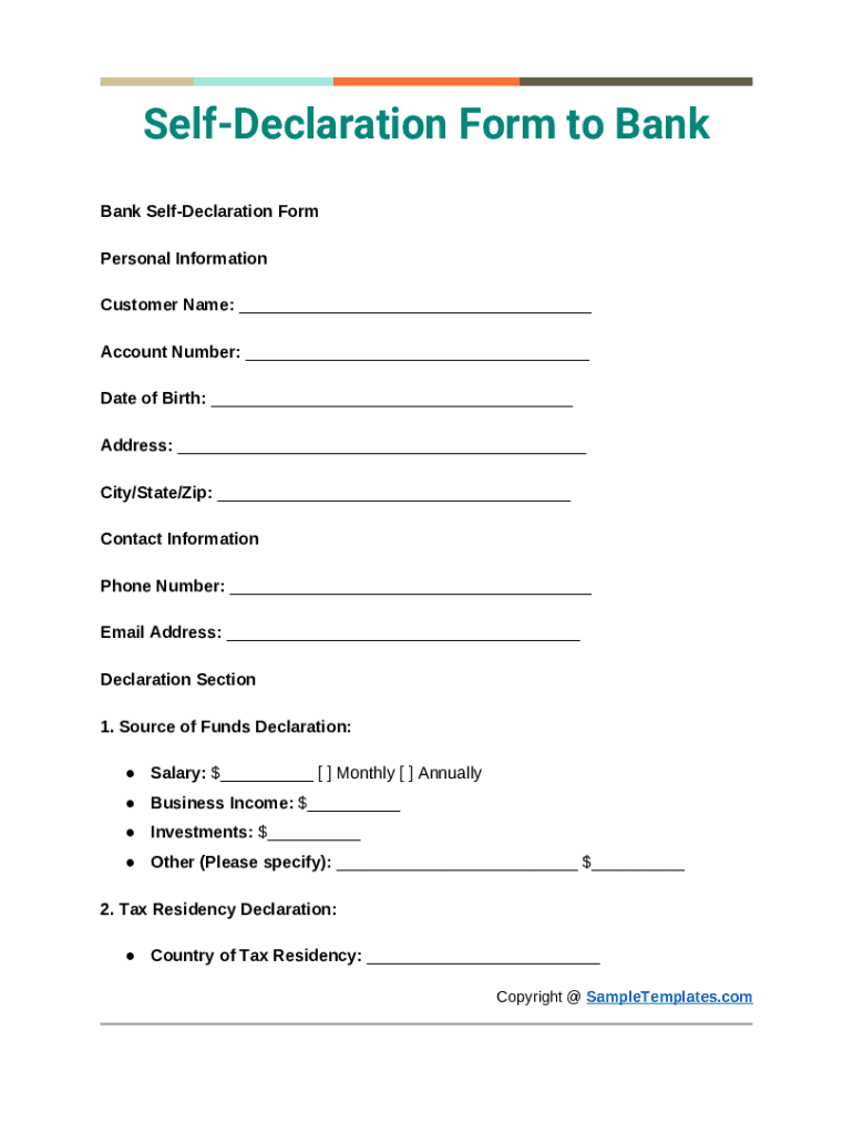 Self-declaration to Bank Doc Template | pdfFiller