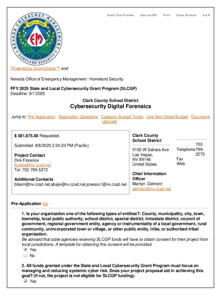 Fillable Online Ffy 2025 State and Local Cybersecurity Grant Program ...