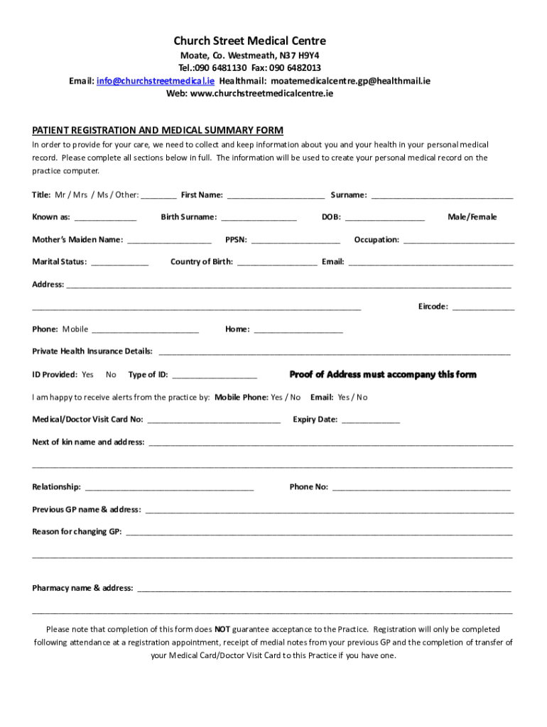 Fillable Online Patient Registration and Medical Summary Fax Email ...