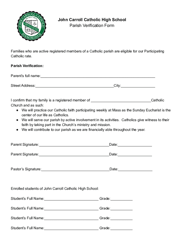 Fillable Online Parish Verification Form Fax Email Print - pdfFiller