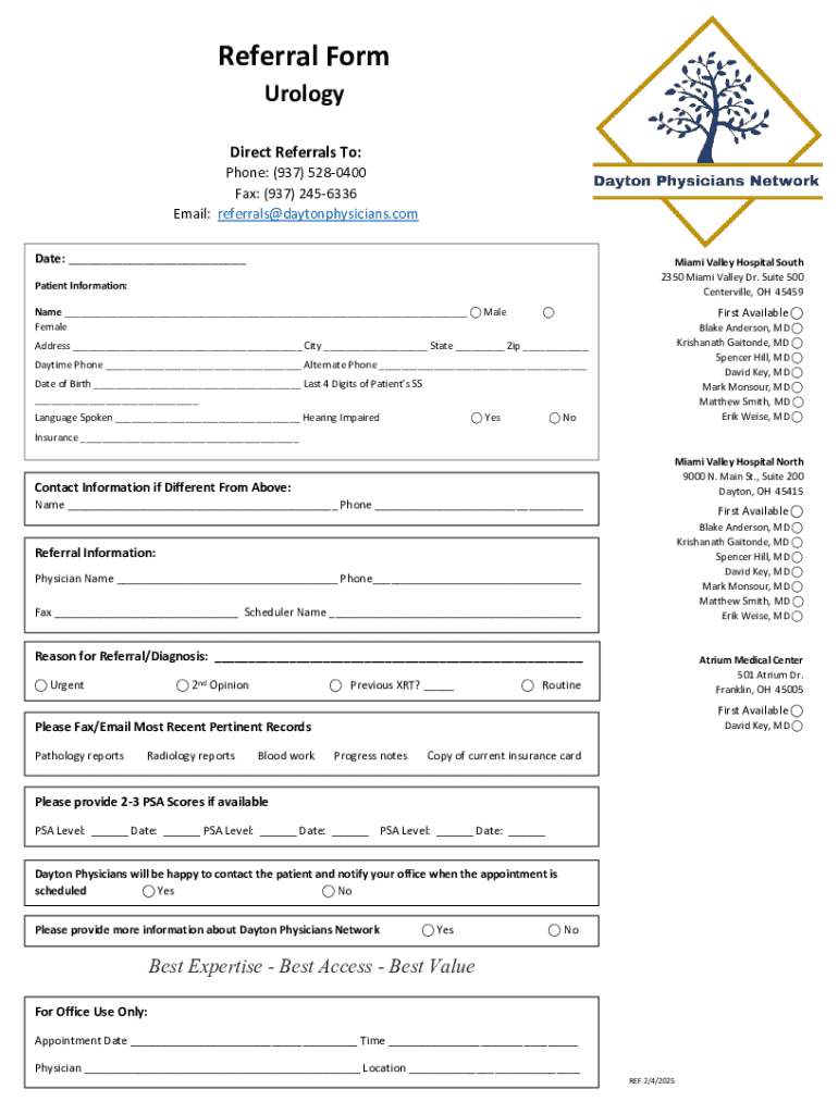 Fillable Online Urology Referral Form Fax Email Print - pdfFiller