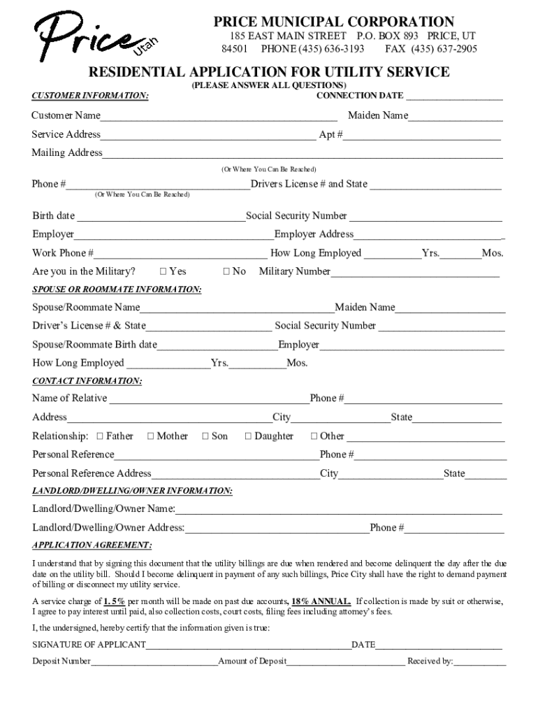 Fillable Online Application for Utility Service Fax Email Print - pdfFiller
