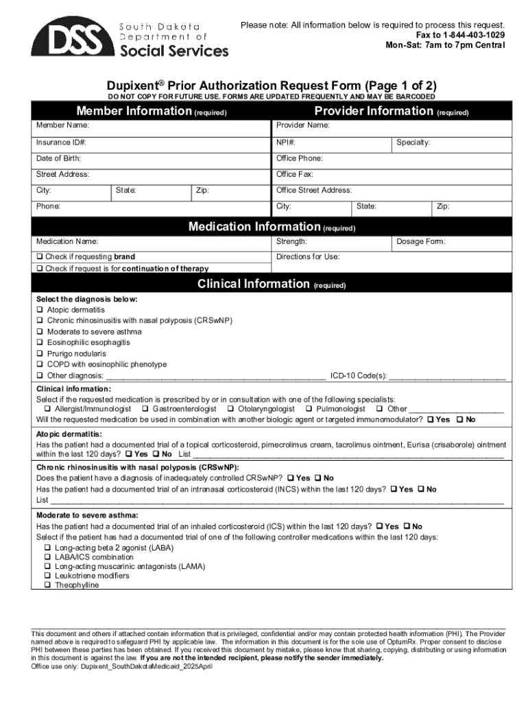 Fillable Online Dupixent® Prior Authorization Request Form Fax Email Print - pdfFiller