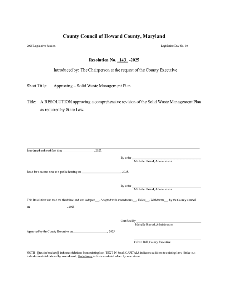 Fillable Online Howard County Solid Waste Management Plan 2025-2034 Fax Email Print - pdfFiller