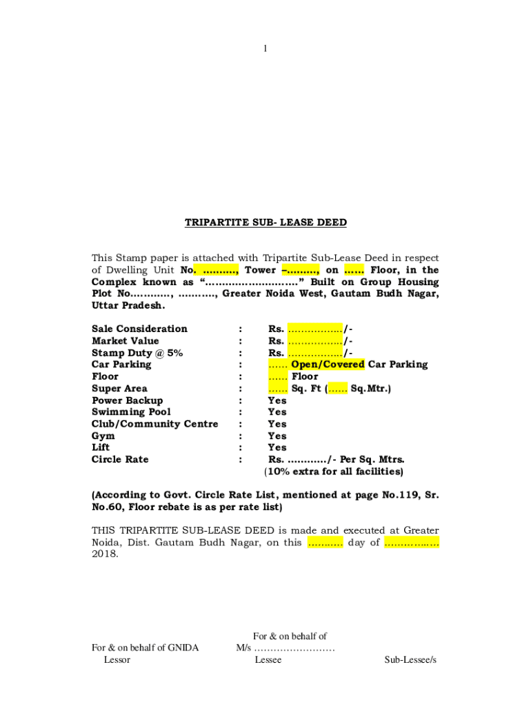 Fillable Online Tripartite Sub-lease Deed Fax Email Print - pdfFiller