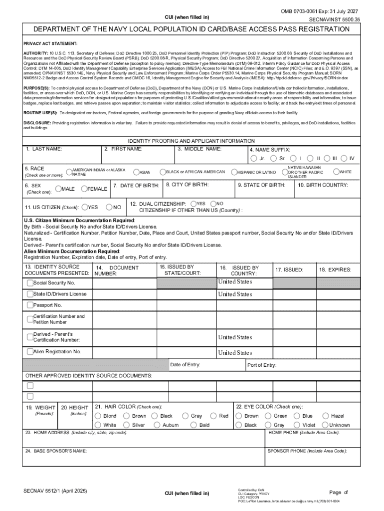 2025 Form SECNAV 5512/1 Fill Online, Printable, Fillable, Blank - pdfFiller