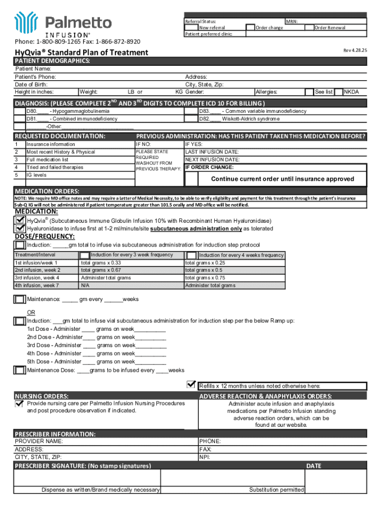 Fillable Online Hyqvia® Standard Plan of Treatment Fax Email Print ...