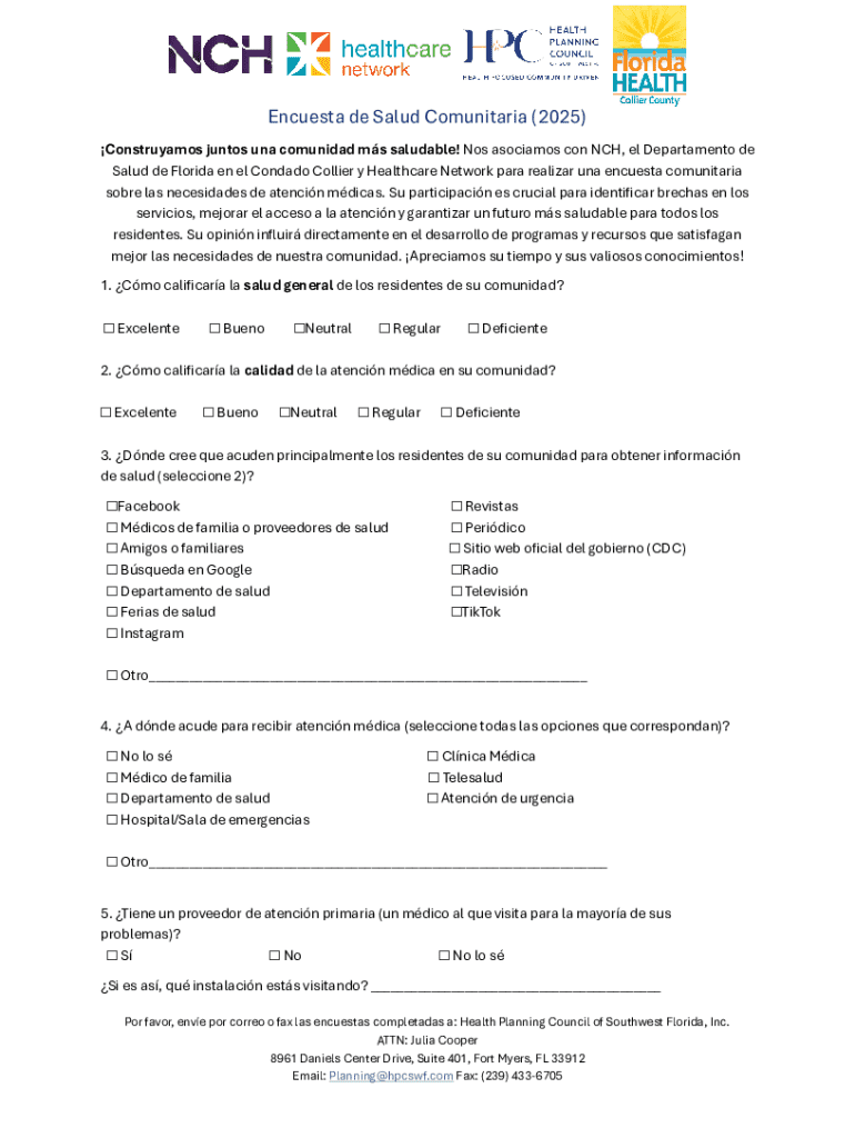 Rellenable en línea Encuesta De Salud Comunitaria Fax Email Imprimir - pdfFiller