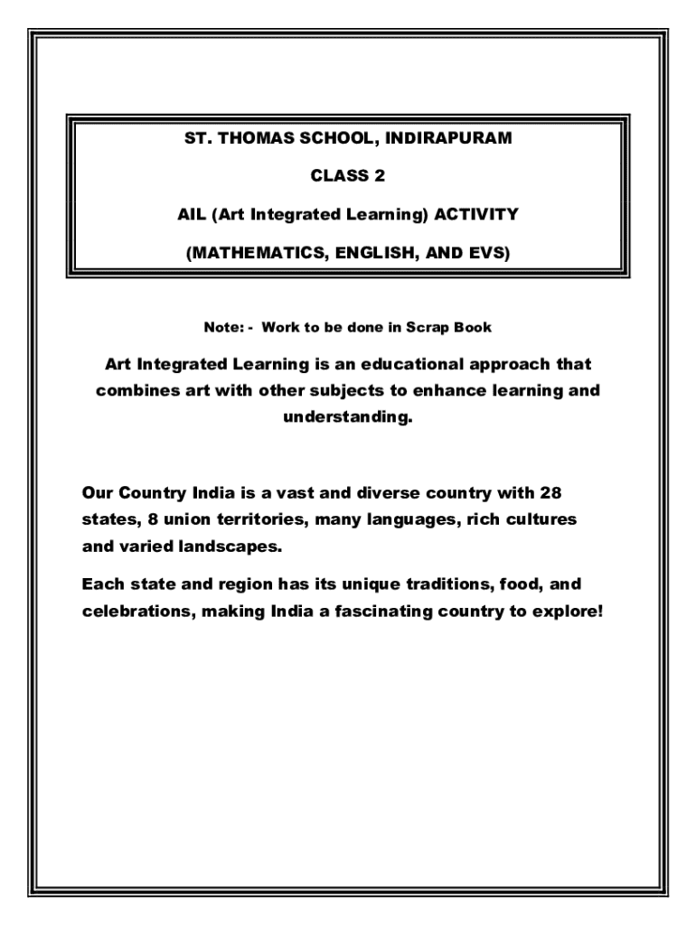 Fillable Online Ail (art Integrated Learning) Activity - Class 2 Fax Email Print - pdfFiller