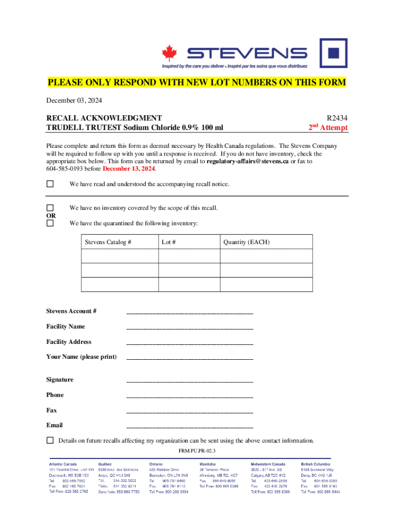 Fillable Online Recall Acknowledgment Fax Email Print - pdfFiller