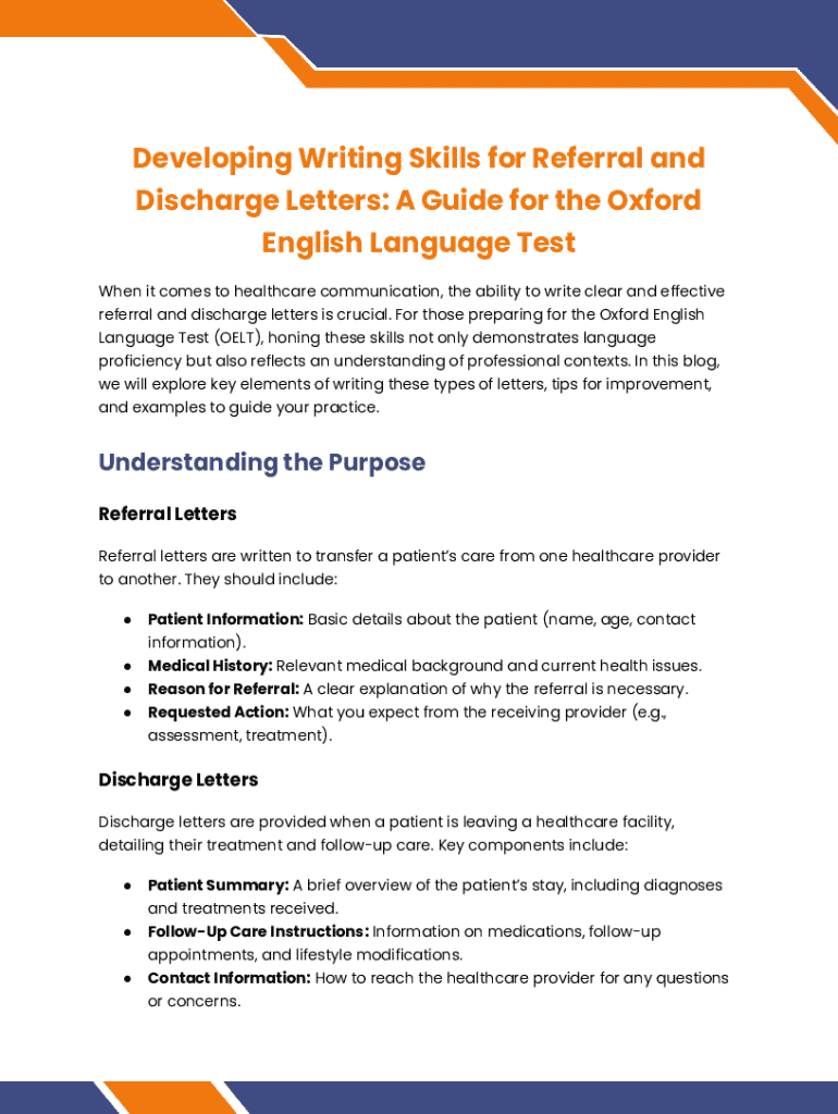 Fillable Online Developing Writing Skills for Referral and Discharge Letters Fax Email Print ...
