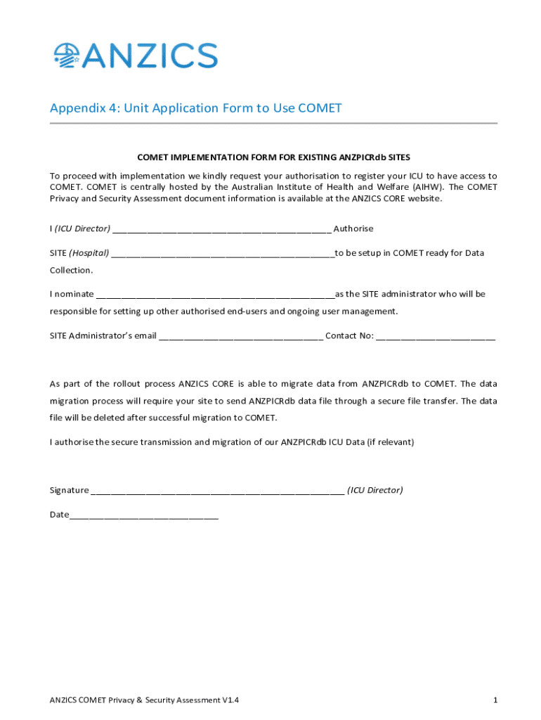 Fillable Online Comet Implementation Form Fax Email Print - pdfFiller
