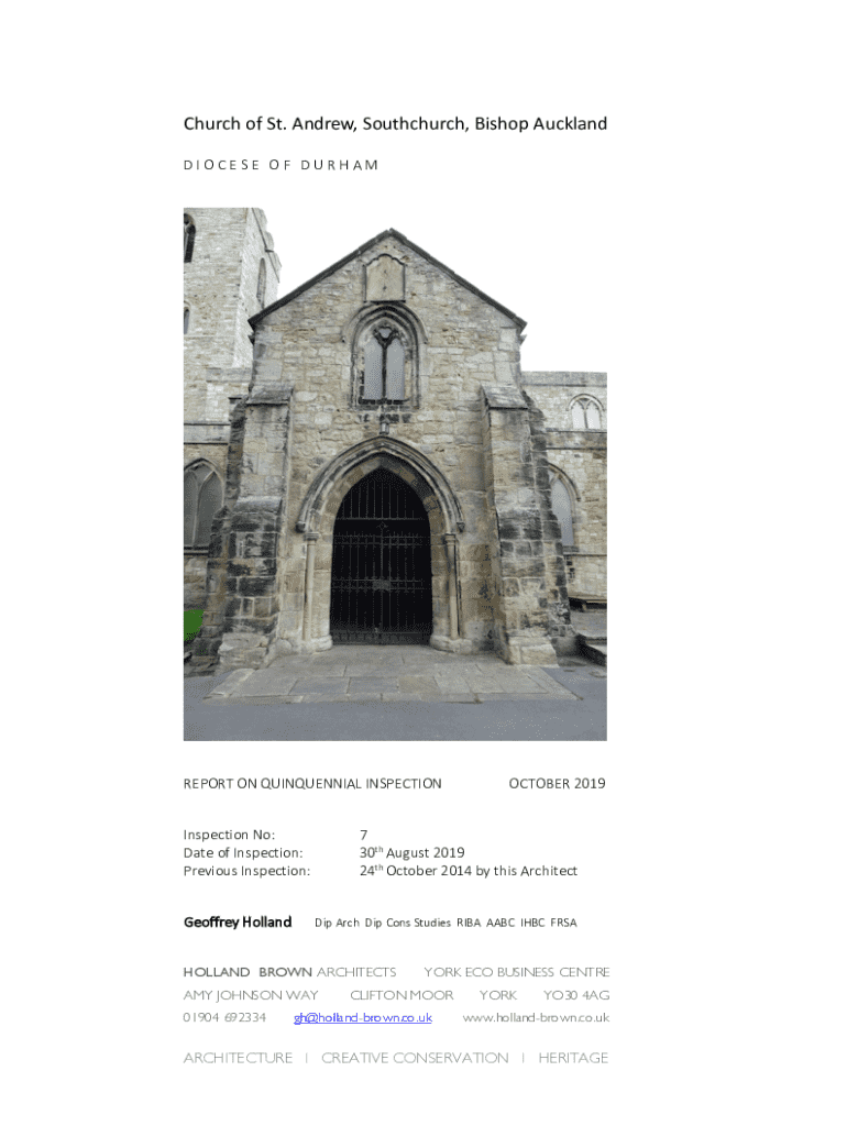 Fillable Online Report on Quinquennial Inspection of St. Andrew's ...
