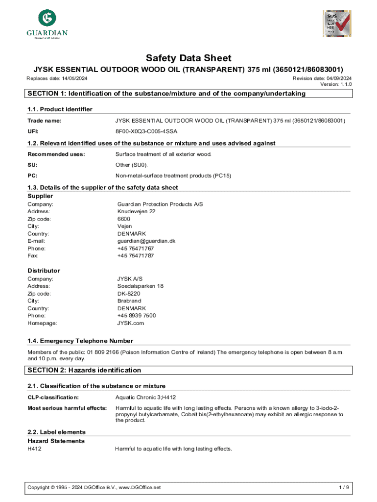 Fillable Online Jysk Essential Outdoor Wood Oil (transparent) 375 Ml ...