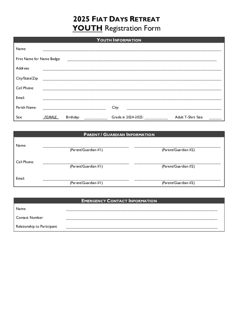 Fillable Online 2025 Fiat Days Retreat Fax Email Print - pdfFiller