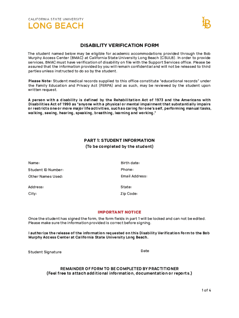 Fillable Online Disability Verification Form Fax Email Print - pdfFiller