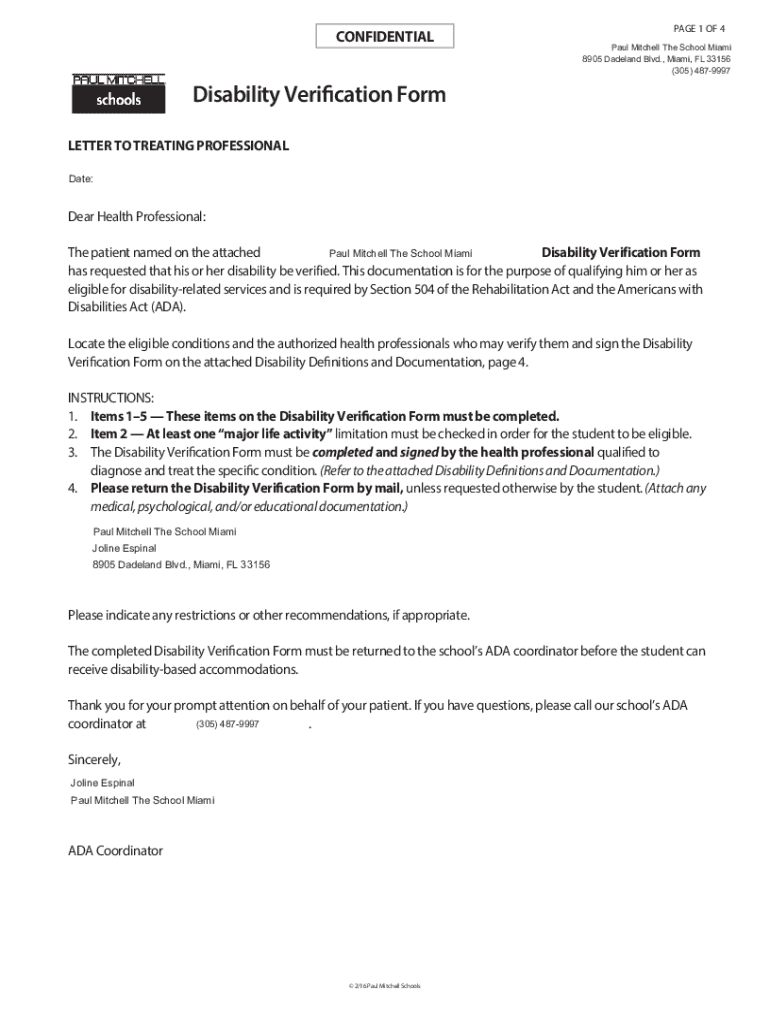Fillable Online Disability Verification Form Fax Email Print - pdfFiller