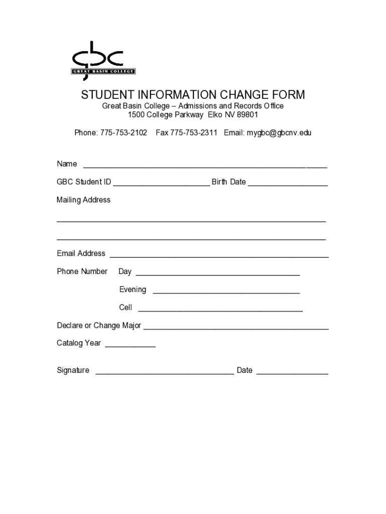 Fillable Online Student Information Change Form Fax Email Print - pdfFiller
