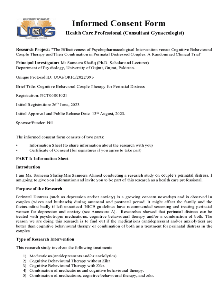 Fillable Online Informed Consent for Research on Perinatal Distress Fax Email Print - pdfFiller