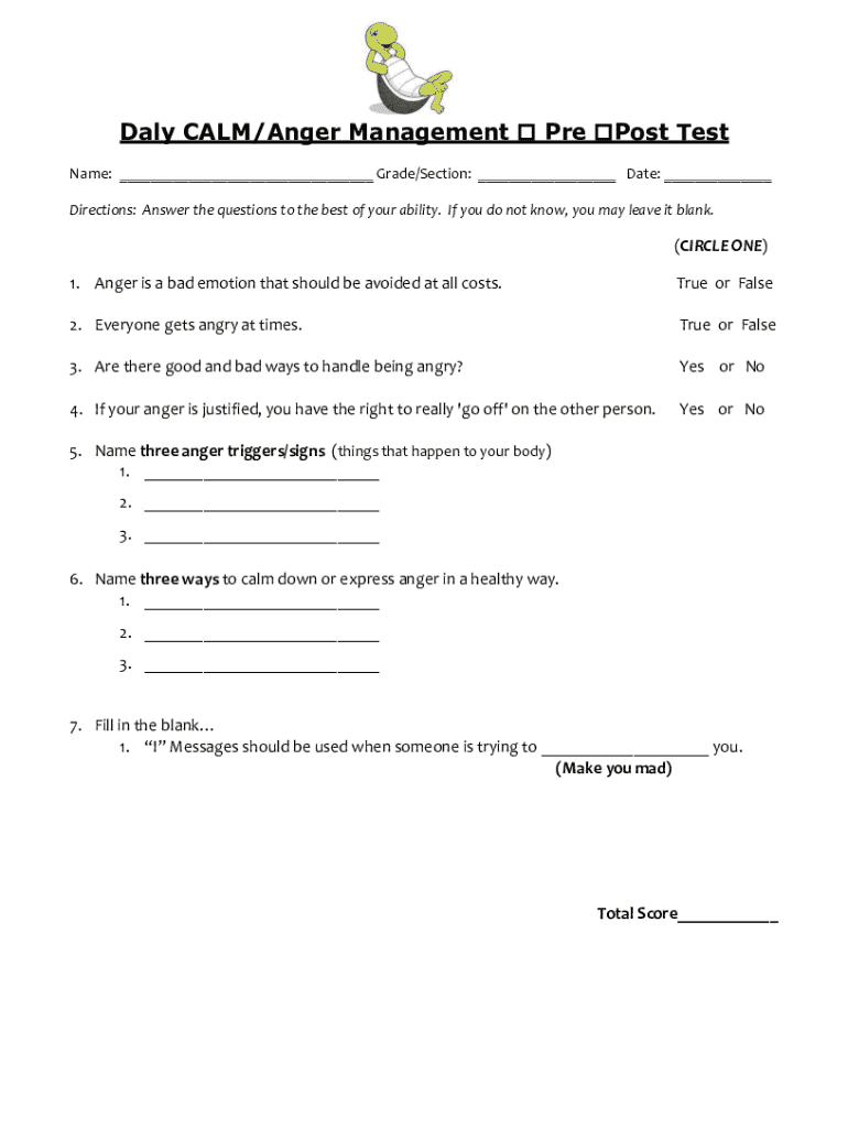Fillable Online Daly Calm/anger Management Test Fax Email Print - pdfFiller