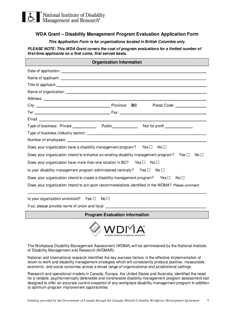 Fillable Online Disability Management Program Evaluation Application ...