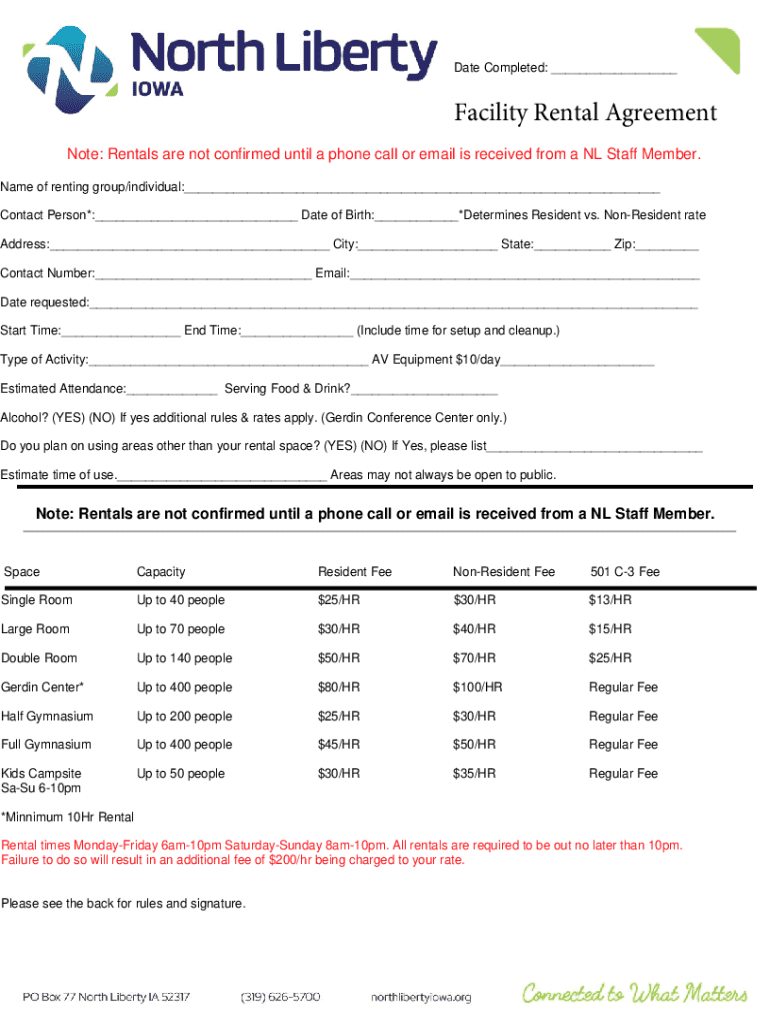 Fillable Online Facility Rental Agreement Fax Email Print - pdfFiller