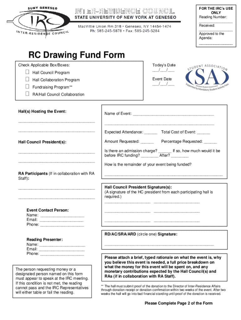 Fillable Online Rc Drawing Fund Request Fax Email Print - pdfFiller