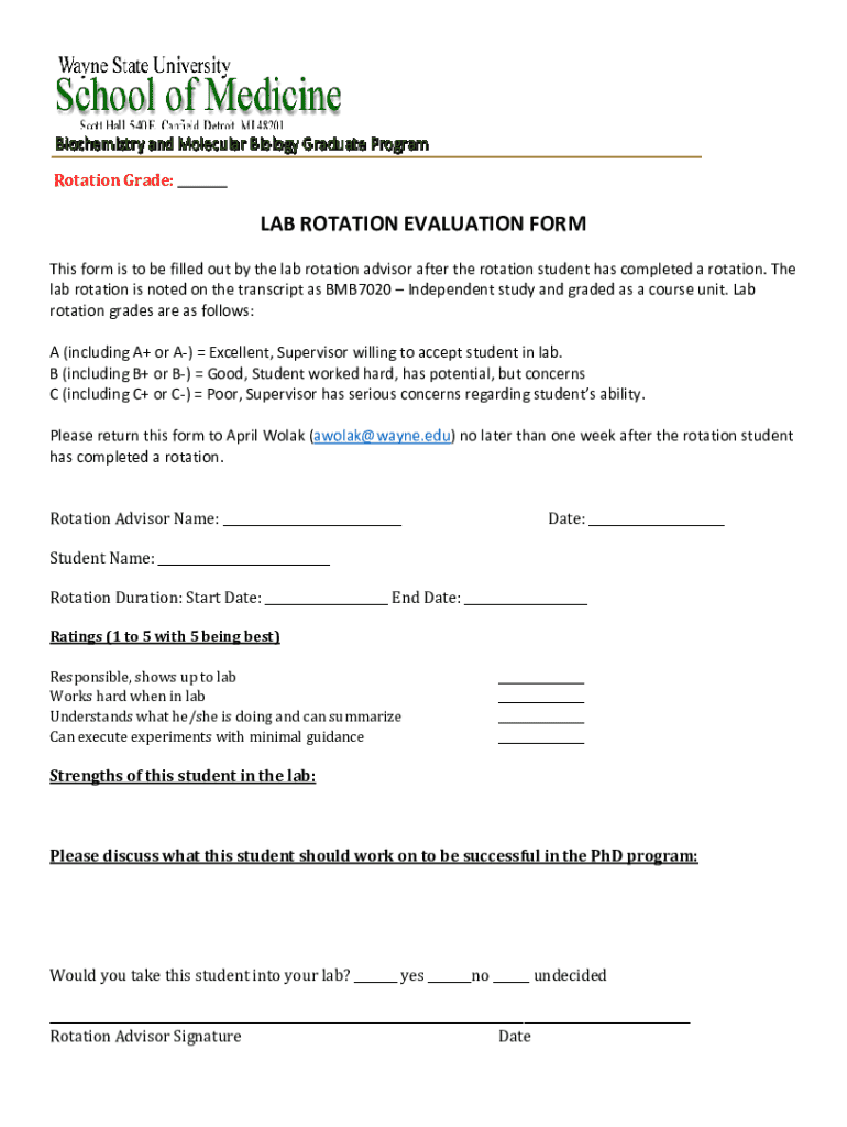 Fillable Online Lab Rotation Evaluation Form Fax Email Print - pdfFiller