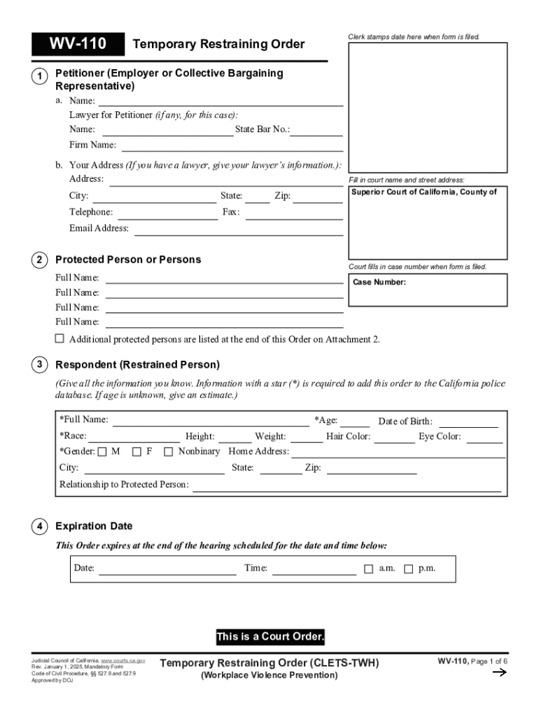 WV-110 Temporary Restraining Order: Fill out & sign online | DocHub