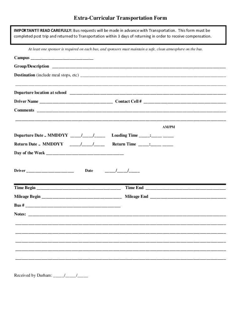 Fillable Online Extra-curricular Transportation Request Fax Email Print ...