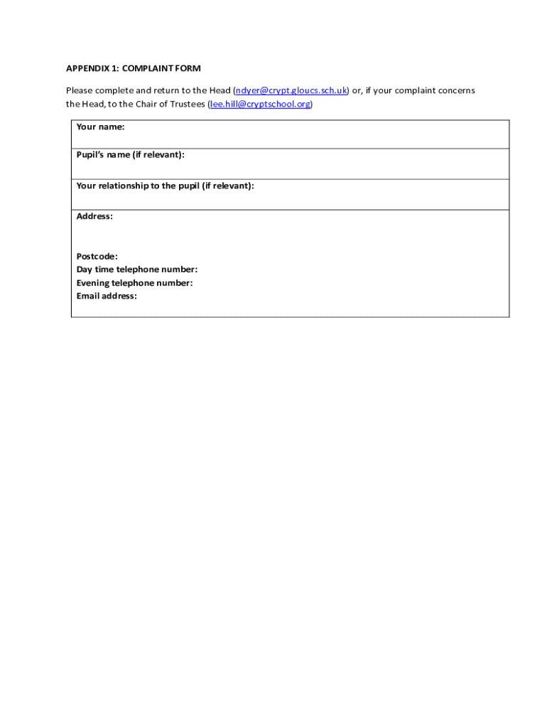 Fillable Online Appendix 1: Complaint Form Fax Email Print - pdfFiller