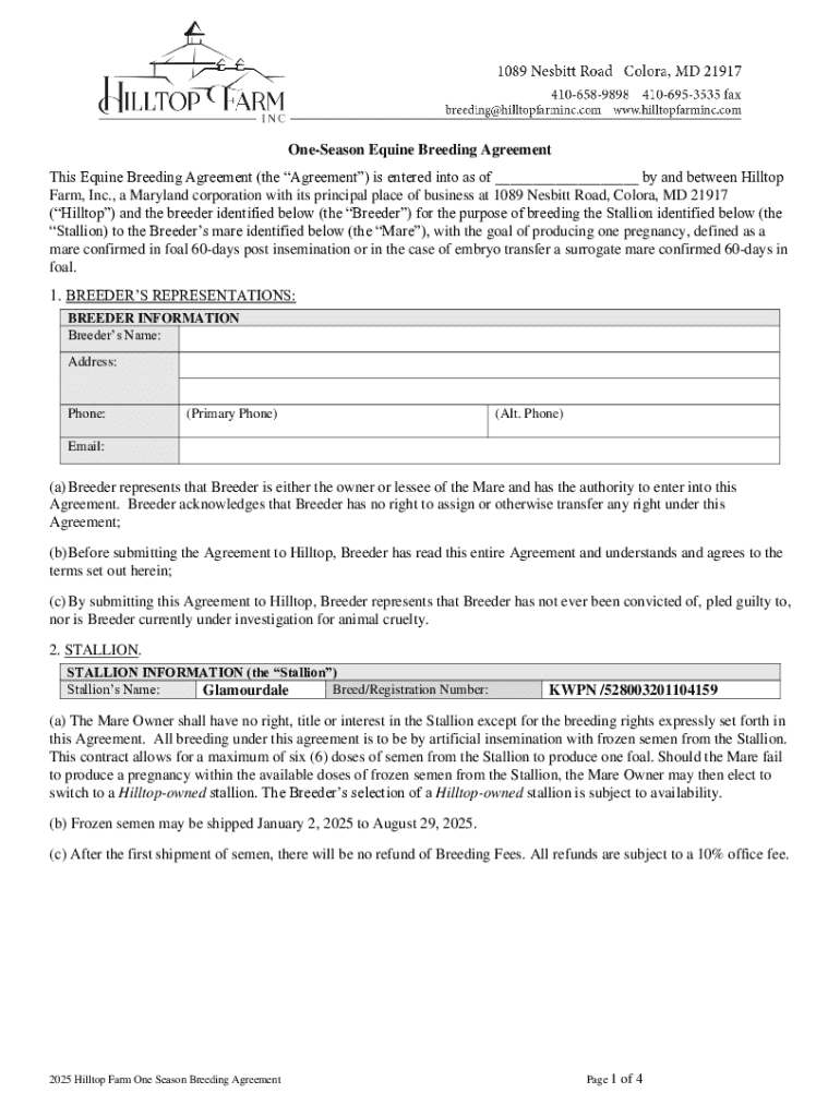 Fillable Online Equine Breeding Agreement Fax Email Print - pdfFiller