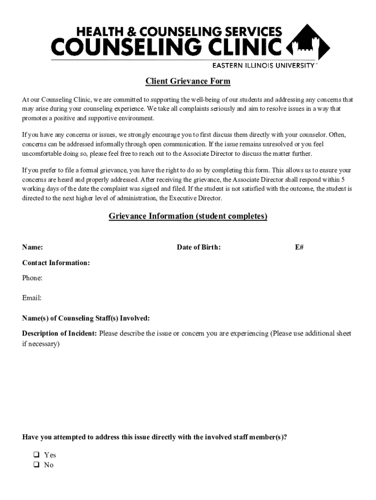 Fillable Online Client Grievance Form Fax Email Print - pdfFiller