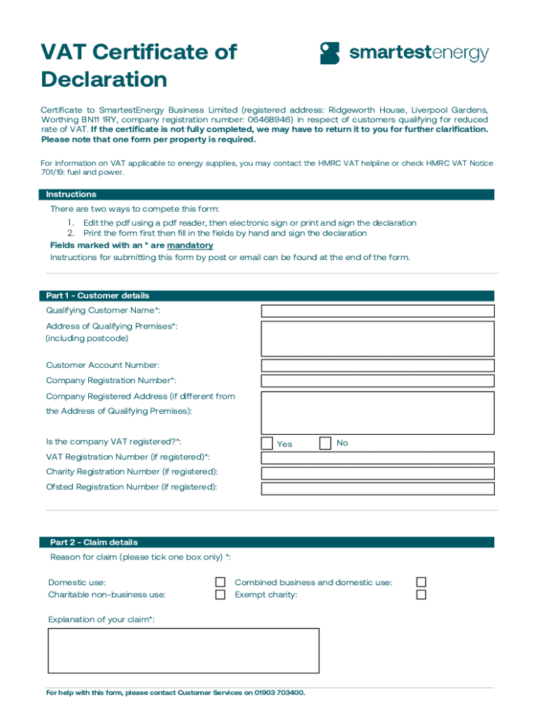 Fillable Online Vat Certificate of Declaration Fax Email Print - pdfFiller
