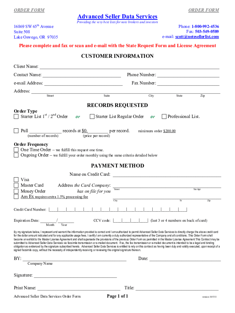 Fillable Online Advanced Seller Data Services Order Form Fax Email Print - pdfFiller