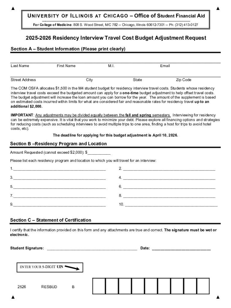 Fillable Online Residency Interview Travel Cost Budget Adjustment Request Fax Email Print ...