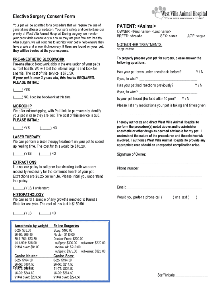 Fillable Online Elective Surgery Consent Form Fax Email Print - pdfFiller