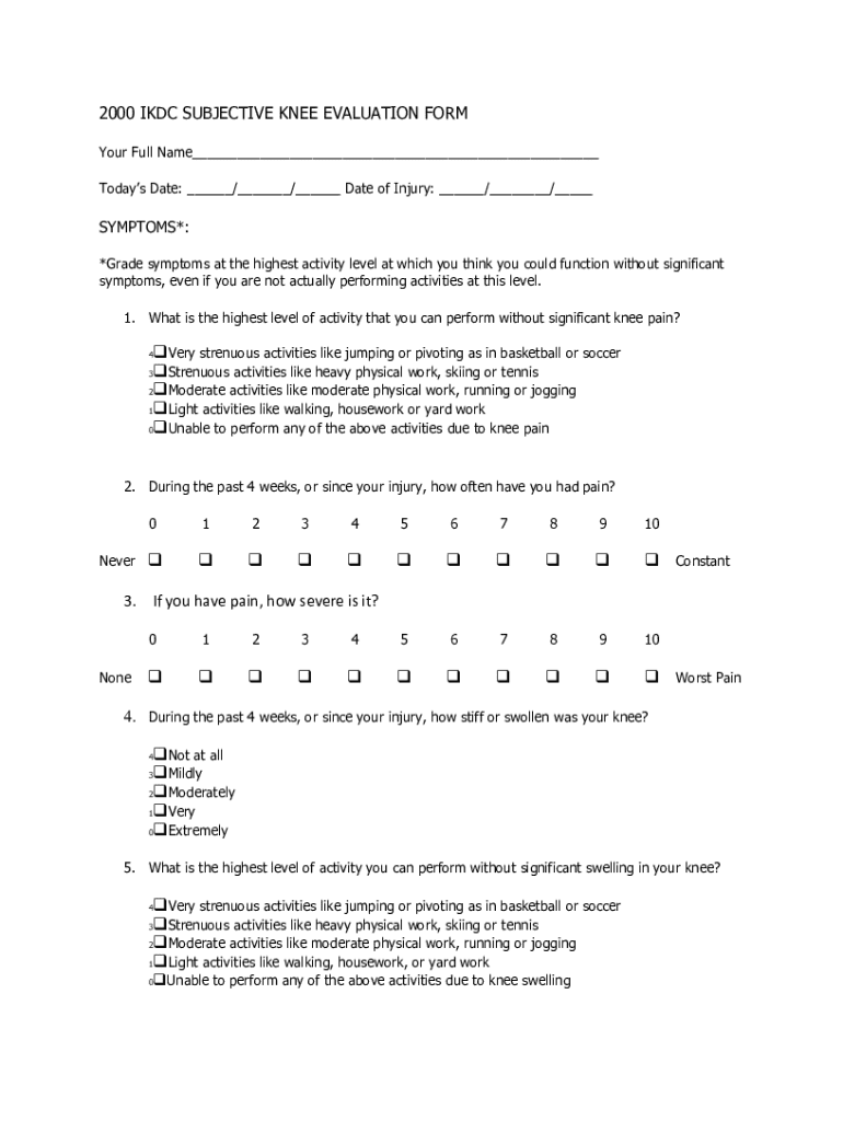 Fillable Online 2000 Ikdc Subjective Knee Evaluation Fax Email Print - pdfFiller