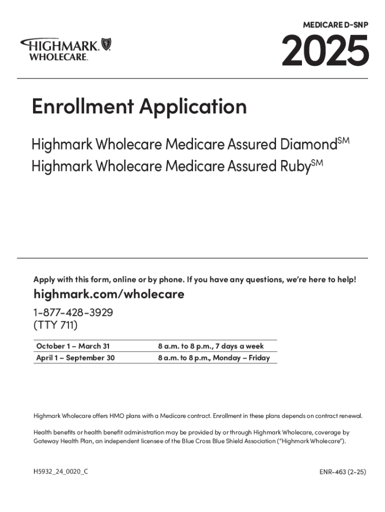 Fillable Online Highmark Wholecare Medicare Assured Enrollment ...