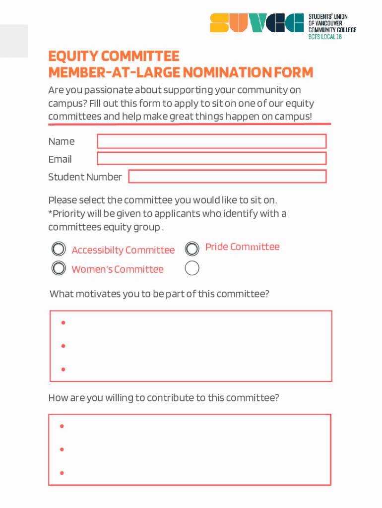 Fillable Online Equity Committee Member-at-large Nomination Fax Email ...