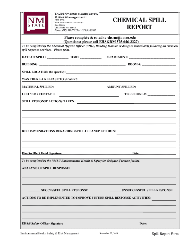 Fillable Online Chemical Spill Report Fax Email Print - pdfFiller