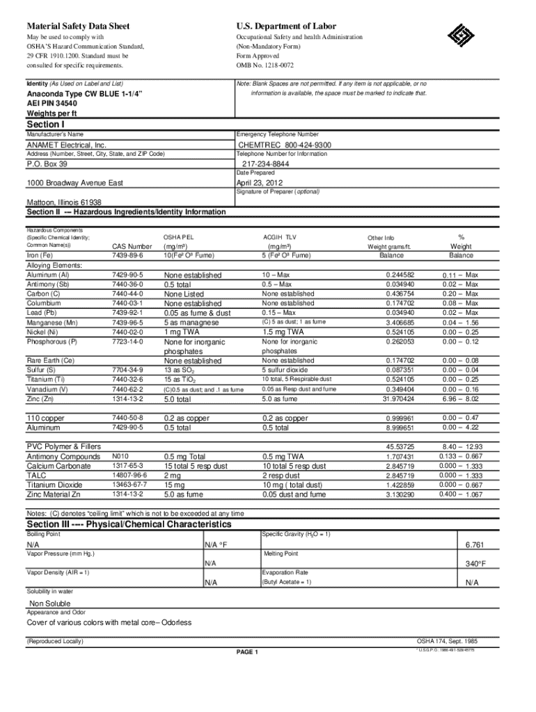 Fillable Online Material Safety Data Sheet Fax Email Print - pdfFiller