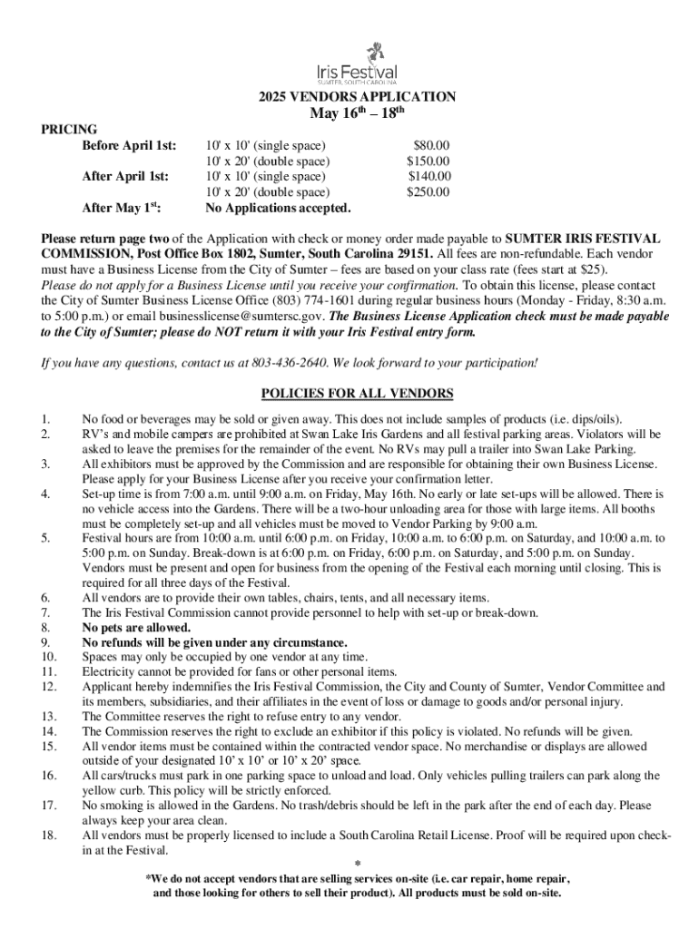 Fillable Online 2025 Vendors Application Fax Email Print - pdfFiller