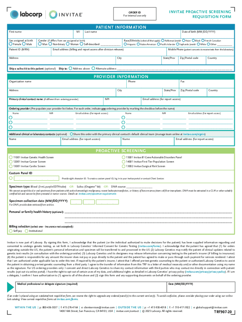 Fillable Online Invitae Proactive Screening Fax Email Print - pdfFiller